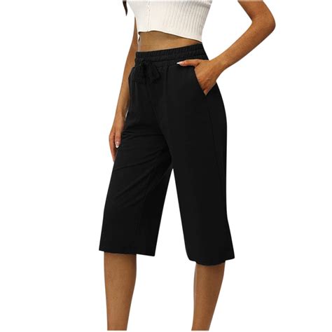 Mrat Womens Capris Pants Loose Wide Leg Elastic Capris Trousers Loose