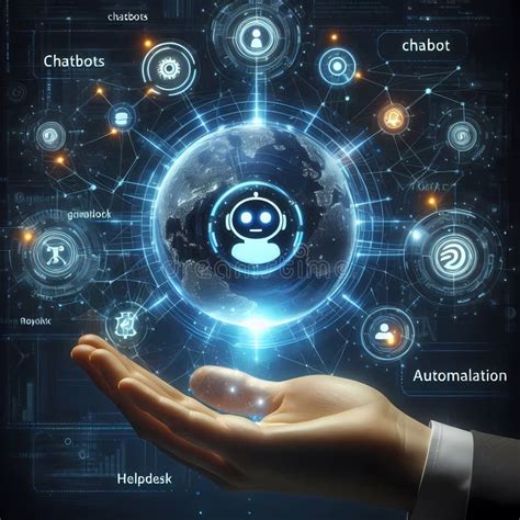 Futuristic Ai Chatbot Interface In Hand Symbolizing Automation And Helpdesk Services Stock