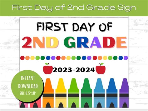 Second Grade Sign First Day Of Second Grade Sign Printable Etsy Hong Kong