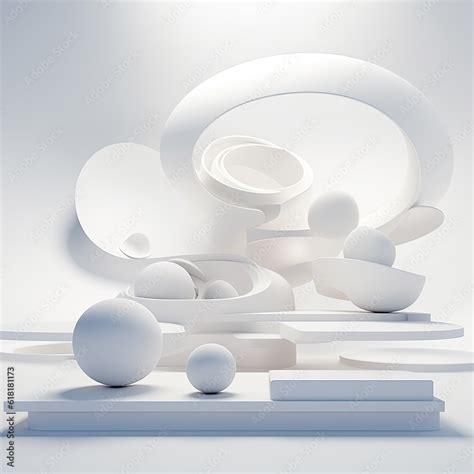 Abstract Still Life Installation With White Geometric Shapes And Soft