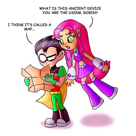 Robin And Starfire Try Read A Map By Loveless Nights On Deviantart