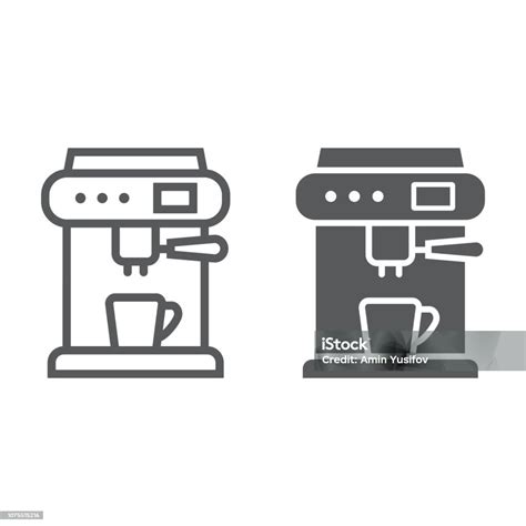 咖啡機線和字形圖示 家電和廚房 咖啡機標誌 向量圖形 在白色背景的線性圖案向量圖形及更多10號圖片 10號 互聯網 住宅廚房 Istock