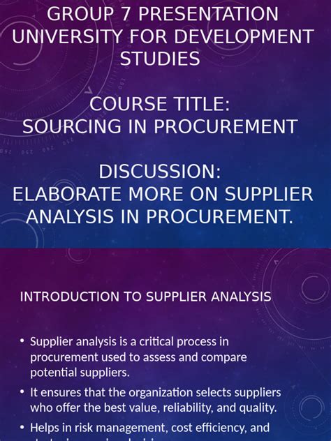 Supplier Analysis Group7 Presentation 1 Pdf