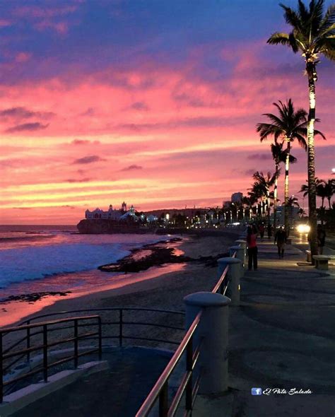 Mazatlans Malecon At Sunset With Valentinos Entertainment Complex At
