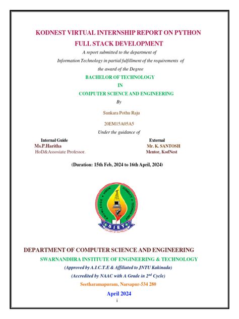 Kodnest Virtual Internship Report On Python Full Stack Development