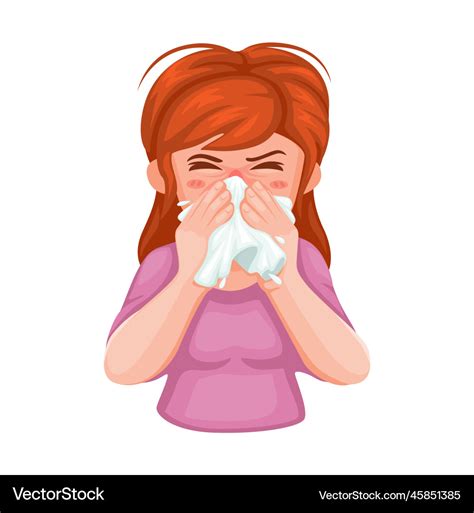 Girl Sneezing And Sick Influenza Cartoon Vector Image