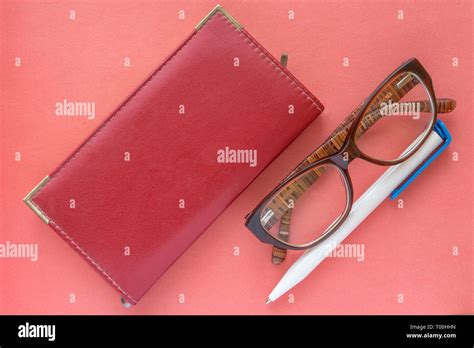 Glasses Pen And Notebook Business Woman Schedule Concept Background