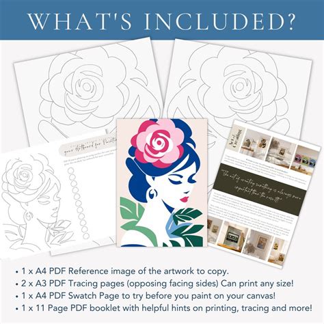 Printable Trace Artwork Template Sunflower Pink Rose Instant Download