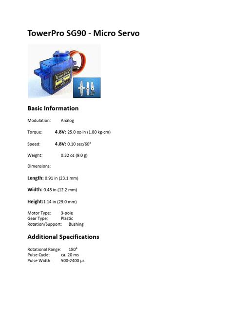 Sg90 Datasheet Tower Pro Micro Servo