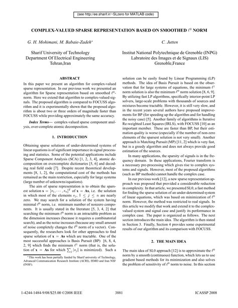 Pdf Complex Valued Sparse Representation Based On Smoothed L0 Norm