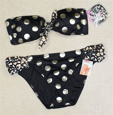 Victorias Secret Sexy Bandeau Shimmer Polka Dot Bikini Swimsuit