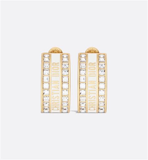 Dior Night Code Hoop Earrings Gold Finish Metal White Crystals And