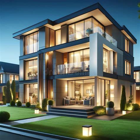 Ai Generated Illustration Of A Modern Luxury House Exterior With Large