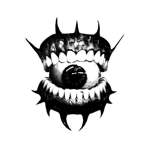 A Black And White Photo Of A Monster S Mouth With Spikes On It Against