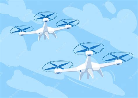 Premium Vector Flying Drone With Blue Sky Background Vector Illustration Cartoon Drones Flying