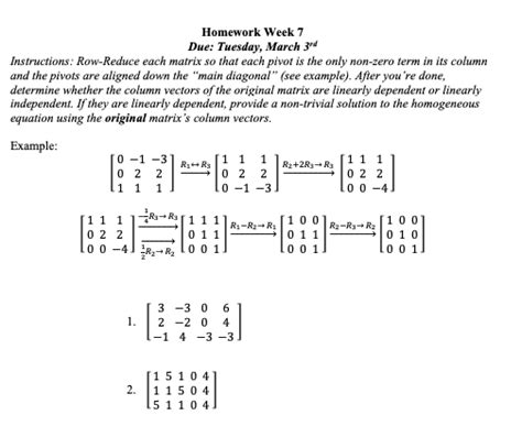 Solved Instructions Row Reduce Each Matrix So That Each Chegg Com