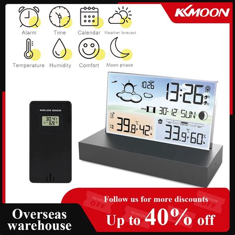투명 기상 관측소 디지털 알람 시계 온도 습도 일기 예보 전자 탁상 시계 Aliexpress