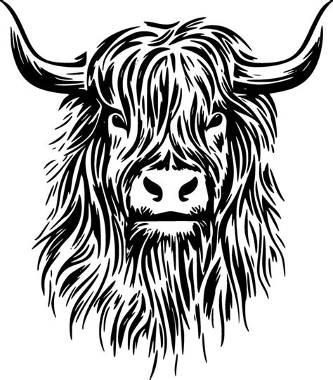 Highland Cow Black And White Isolated Icon Illustration 48729113