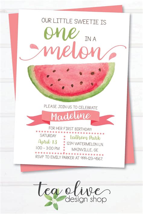 One In A Melon Watercolor Watermelon First Birthday Invitation Digital