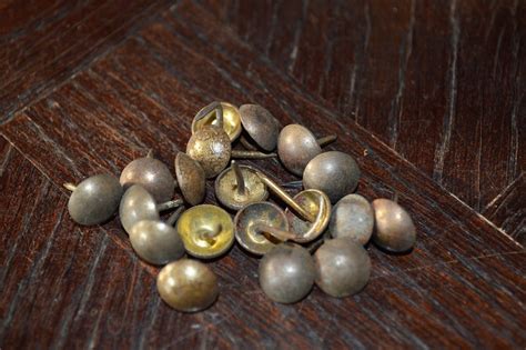 Antique French Brass Patina Upholstery Tacks Nails Hardware Diy