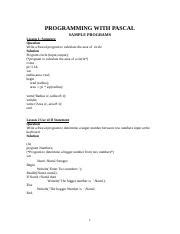 PROGRAMMING WITH PASCAL SAMPLE PROGRAMS PROGRAMMING WITH PASCAL