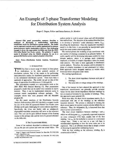 An Example Of 3phase Transformer Modeling For Distribution Syste Pdf Matrix Mathematics