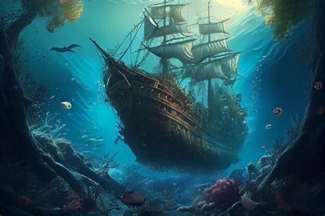 Premium Ai Image Sunken Pirate Ship Ai Generated