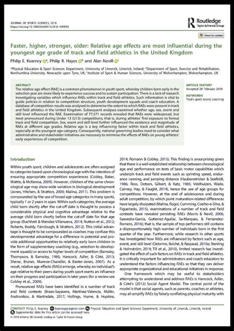 Publication Faster Higher Stronger Older Relative Age Effects And Track And Field Athletics