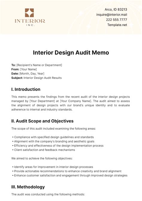 Free Interior Design Audit Memo Template To Edit Online