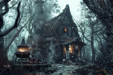 A Small And Spooky Witch Hut In The Forest Stock Illustration Illustration Of Window Fear