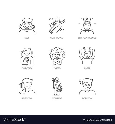 Human Emotions Pixel Perfect Linear Icons Set Vector Image