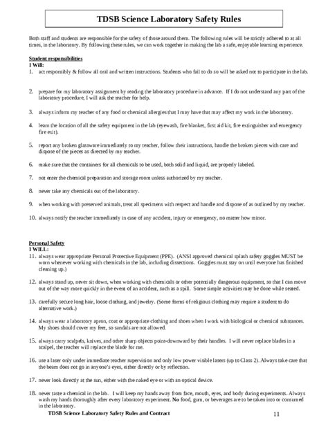Tdsb Safety Rules And Contractpdf Tdsb Science Laboratory Safety