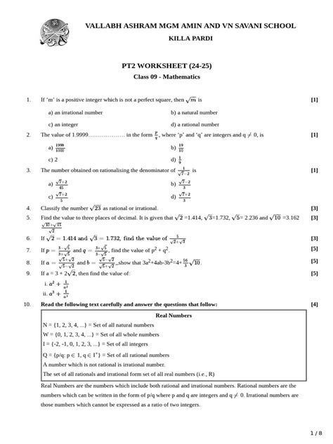 Pt2 Worksheet Class 9 24 25 Pdf