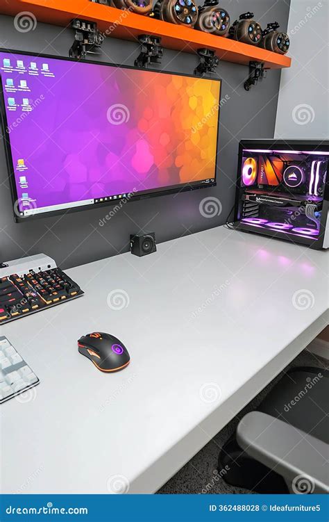 A Computer Desk With A Monitor Keyboard Mouse And A Computer Tower