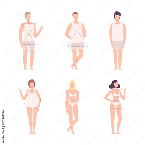 Set Of Male And Female Body Shape Types Women And Men In Underwear With Triangle Hourglass
