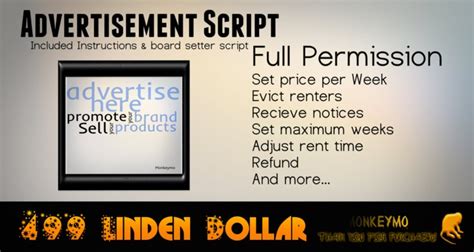 Second Life Marketplace Advertisement Script Full Permission