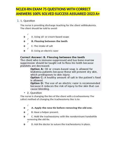 Nclex Rn Exam 75 Questions With Correct Answers 100 Solved Success