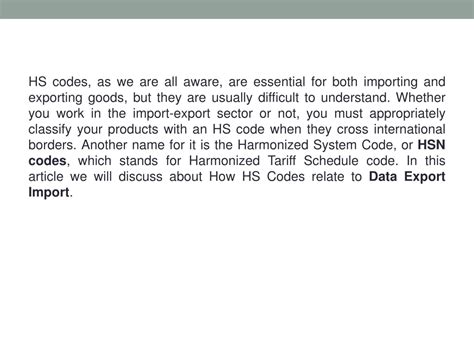 PPT HS Codes Relation To Data Export Import PowerPoint Presentation Free Download ID