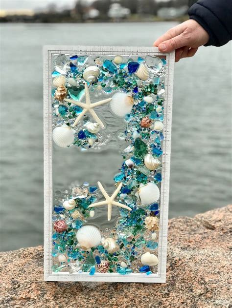 Beach Glass Coastal Window 21x 11 Mixed Media Sea Etsy Sea Glass