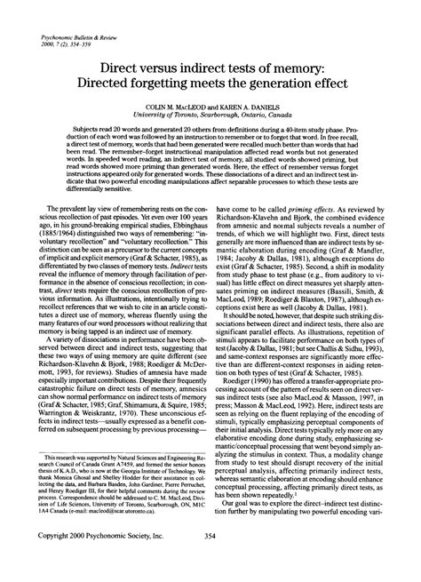 Direct Versus Indirect Tests Of Memory Directed Forgetting Meets The