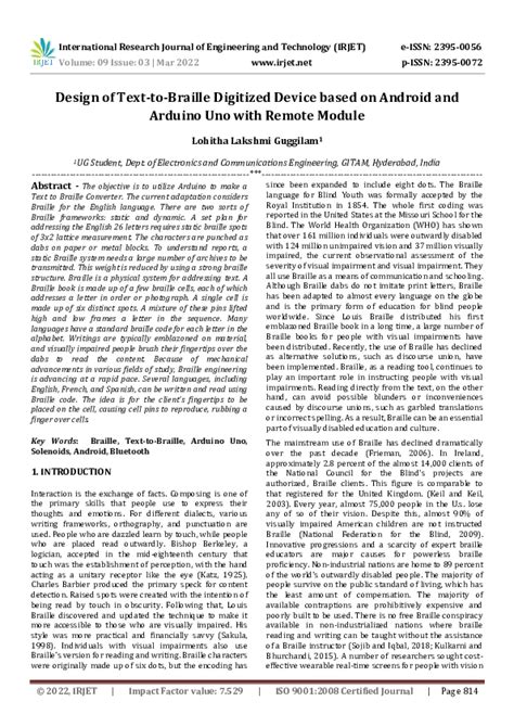 pdf design of text to braille digitized device based on android and arduino uno with remote module