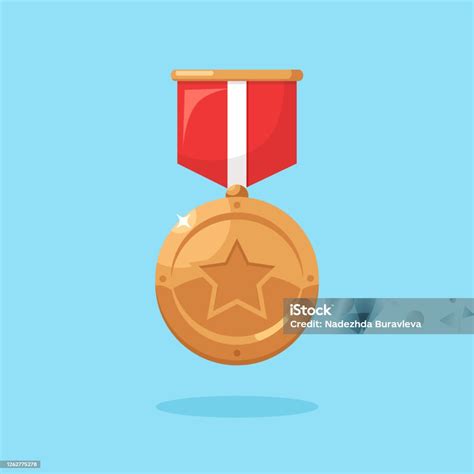 빨간 리본으로 동메달 3위 별 트로피 블루 배경에 고립 된 우승자 상 배지 아이콘입니다 스포츠 비즈니스 성취 승리 개념 벡터