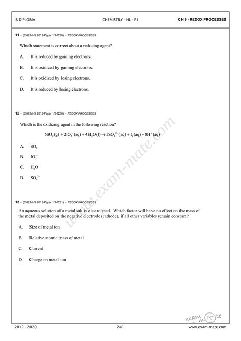 Redox Reaction Past Paper Questions Igcse Chemistry Pdf
