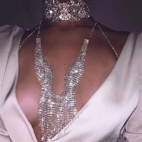 Sparkling Trendy Chest Chain Jewelry Accessories Artificial Temu