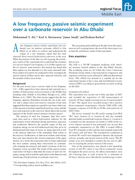Pdf A Low Frequency Passive Seismic Experiment Over A Carbonate Reservoir In Abu Dhabi