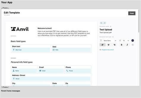 embedded editing of pdf templates