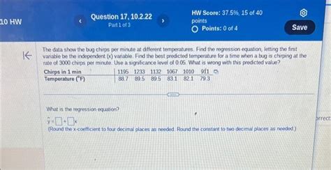 Solved The Data Show The Bug Chirps Per Minute At Different