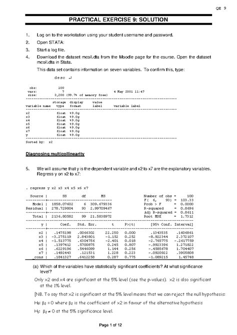 prac 9 multicollinearity solution practical exercise 9 solution 1