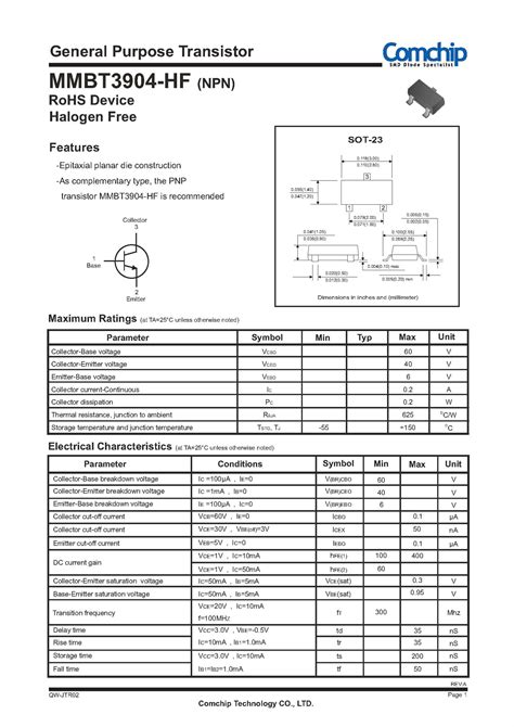 Mmbt3904 Transistor Datasheet Pinout Specifications And Usage Guide