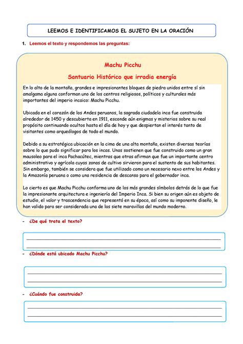 Leemos El Texto Y Respondemos Las Preguntas 1 Leemos El Texto Y
